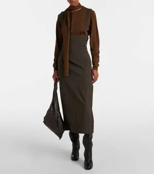 LEMAIRE Cotton-blend Midi Skirt - Black