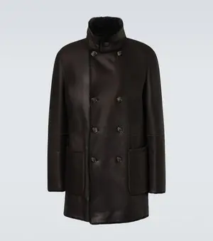Giorgio Armani Reversible Leather And Shearling Pea Coat
