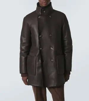 Giorgio Armani Reversible Leather And Shearling Pea Coat