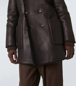 Giorgio Armani Reversible Leather And Shearling Pea Coat