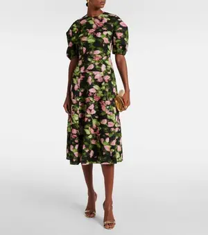 Erdem Floral Matelassé Midi Dress - Multicoloured
