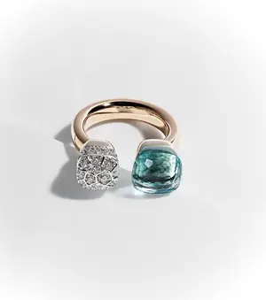 Pomellato Nudo 18kt Rose And White Ring With Blue Topaz And Diamonds - Gold