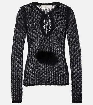 Blumarine Open-knit Top With Feather Details