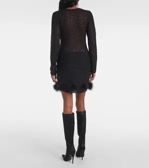 Blumarine Open-knit Feather-trimmed Top