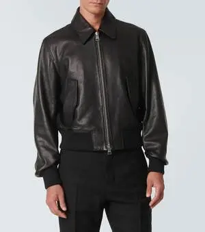 AMI Paris Leather Bomber Jacket