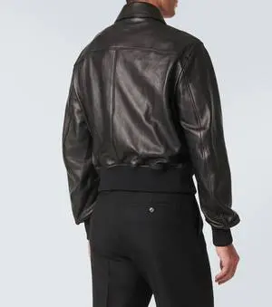 AMI Paris Leather Bomber Jacket