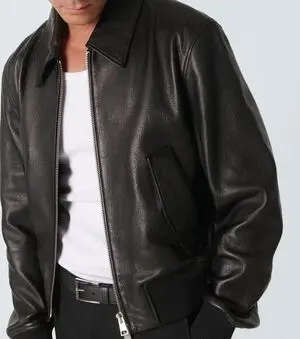 AMI Paris Leather Bomber Jacket