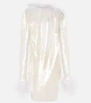 THE NEW ARRIVALS ILKYAZ OZEL Feather-trimmed Sequined Minidress - White
