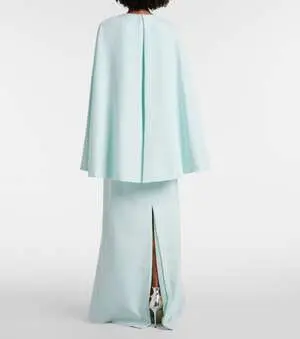 Costarellos Embellished Cape Effect Crêpe Gown - Blue