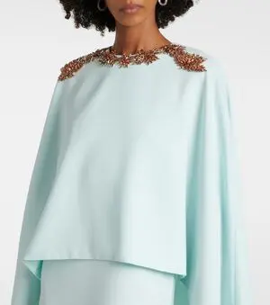 Costarellos Embellished Cape Effect Crêpe Gown - Blue