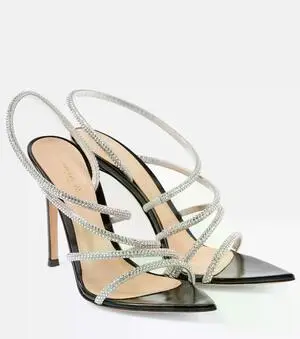 GIANVITO ROSSI Crystal Ettie Leather Sandals - Silver