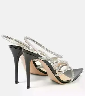 GIANVITO ROSSI Crystal Ettie Leather Sandals - Silver