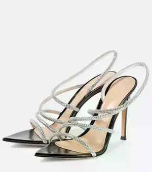 GIANVITO ROSSI Crystal Ettie Leather Sandals - Silver