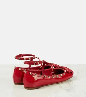 Valentino Garavani Rockstud Leather Ballet Flats - Red
