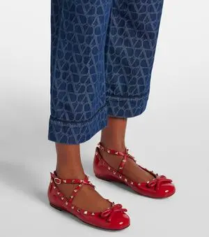 Valentino Garavani Rockstud Leather Ballet Flats - Red