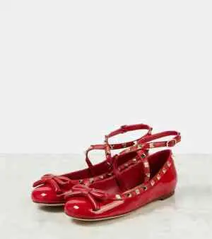 Valentino Garavani Rockstud Leather Ballet Flats - Red