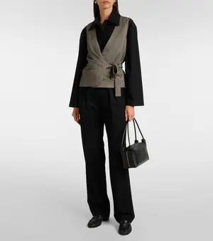 Max Mara Adige Houndstooth Wool-blend Wrap Top