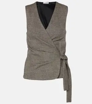 Max Mara Adige Houndstooth Wool-blend Wrap Top - Black