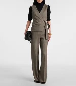 Max Mara Adige Houndstooth Wool-blend Wrap Top
