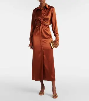 Galvan Hock Gathered Satin Midi Dress
