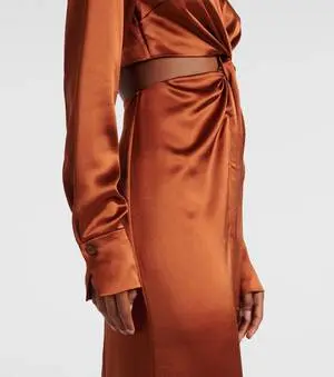 Galvan Hock Gathered Satin Midi Dress