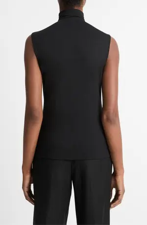 Vince Sleeveless Modal Turtleneck Top - Black