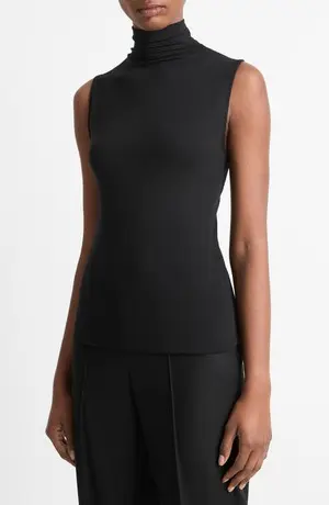 Vince Sleeveless Modal Turtleneck Top - Black