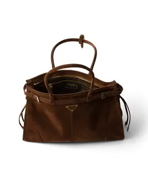 Prada Bonnie Large Suede Handbag - Brown