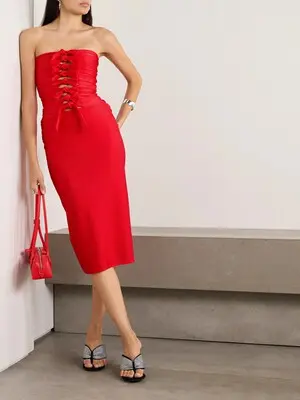 Coperni Strapless Knotted Cutout Midi Dress - Red