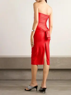 Coperni Strapless Knotted Cutout Midi Dress - Red
