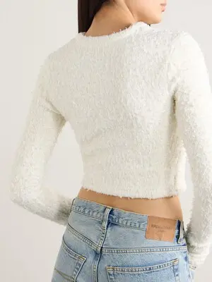 Balenciaga Cropped Metallic Tweed Cardigan - White
