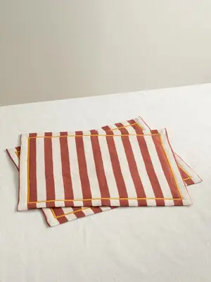 La DoubleJ Set Of Two Printed Linen Placemats - Red