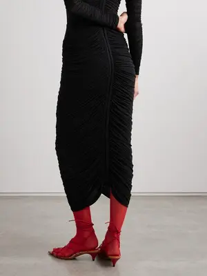 Magda Butrym Appliquéd Ruched Stretch-jersey Midi Skirt - Black