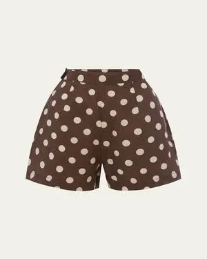 Posse Perri Polka Dot High-Rise Linen Shorts - Polka Dot