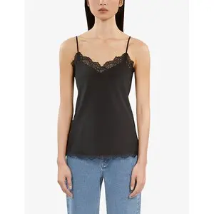 The Kooples Lace-embroidered Silk Camisole - Black