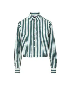 Veronica Beard Maia Striped Shirt Pine - Pine/white