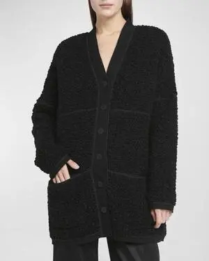 Giorgio Armani Boucle Lurex Oversize Knit Cardigan - Black