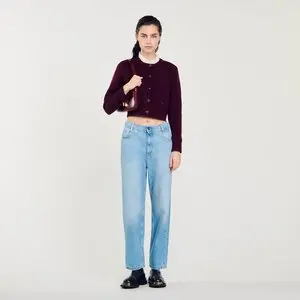 Sandro Knit Cardigan With Ruffled Collar - Burgundy