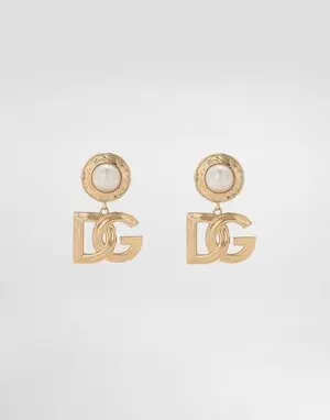 Dolce & Gabbana Drop Earrings With Cabochon And Dg Logo - Gold