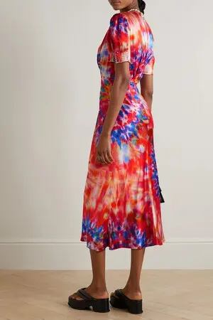 Saloni Venyx Lea Tie-dyed Silk Midi Dress - Orange