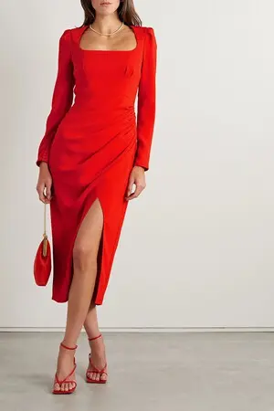 SELF-PORTRAIT Gathered Crepe Midi Dress