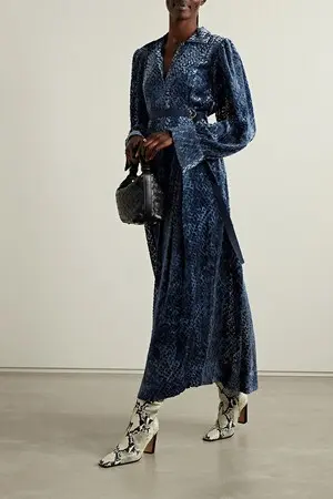 Ulla Johnson Thalia Belted Devoré-velvet Maxi Shirt Dress