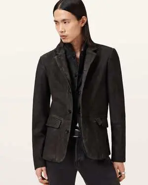 ALLSAINTS Survey Double Layered Waxed Suede Blazer - Grey