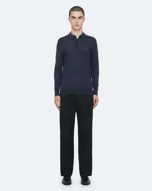 ALLSAINTS Mode Merino Long Sleeve Ramskull Polo Shirt - Blue