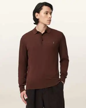 ALLSAINTS Mode Merino Long Sleeve Ramskull Polo Shirt - Brown