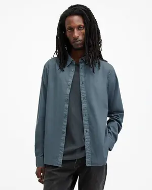 ALLSAINTS Hawthorne Ramskull Stretch Fit Shirt Ashy Blue