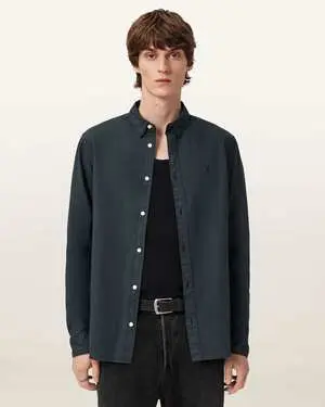 ALLSAINTS Hawthorne Ramskull Stretch Fit Shirt Cascade Blue