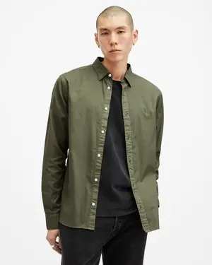 ALLSAINTS Hawthorne Ramskull Stretch Fit Shirt Fleur Green