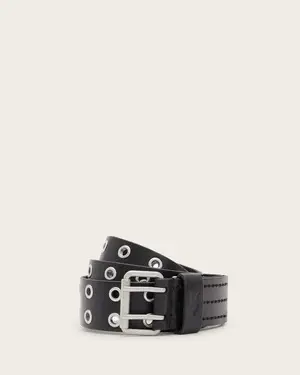 ALLSAINTS Sturge Leather Eyelet Belt - Black