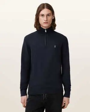 ALLSAINTS Kilburn Zip Funnel Neck Sweater - Blue